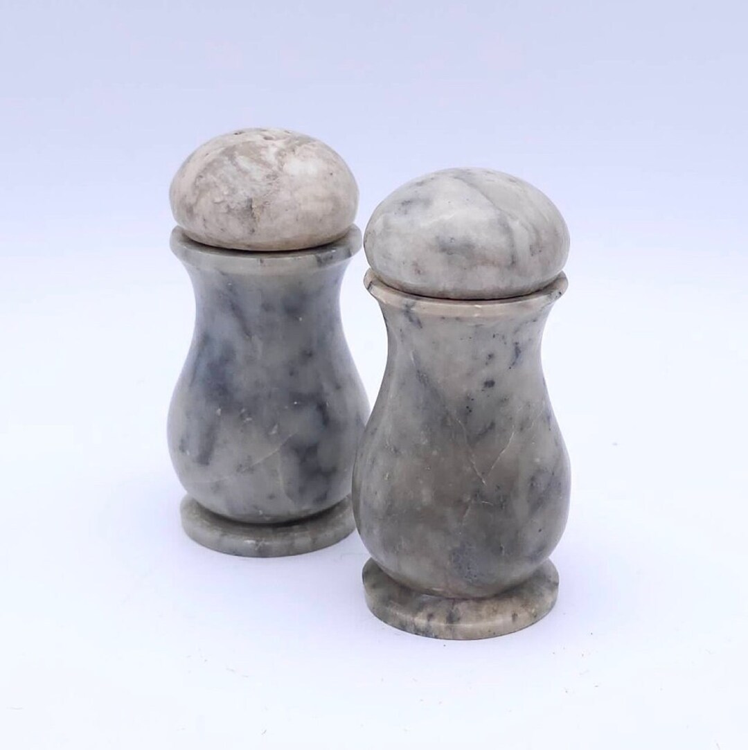 Vintage Marble Salt and Pepper Set Green Marble Set of 2 Pepper and ...