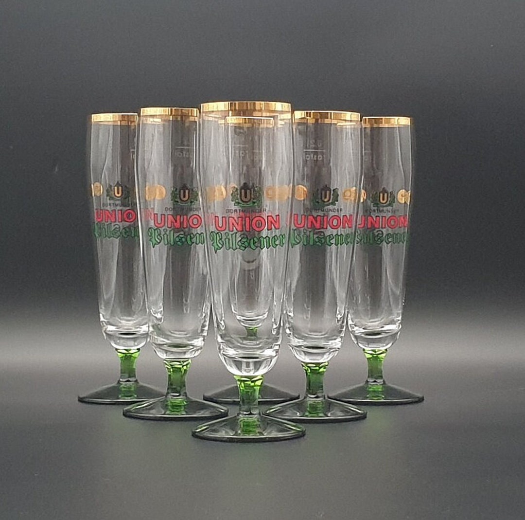 Union Bilsener Crystal Beer Glasses 0.2L Green Base Set of 6 Vintage ...