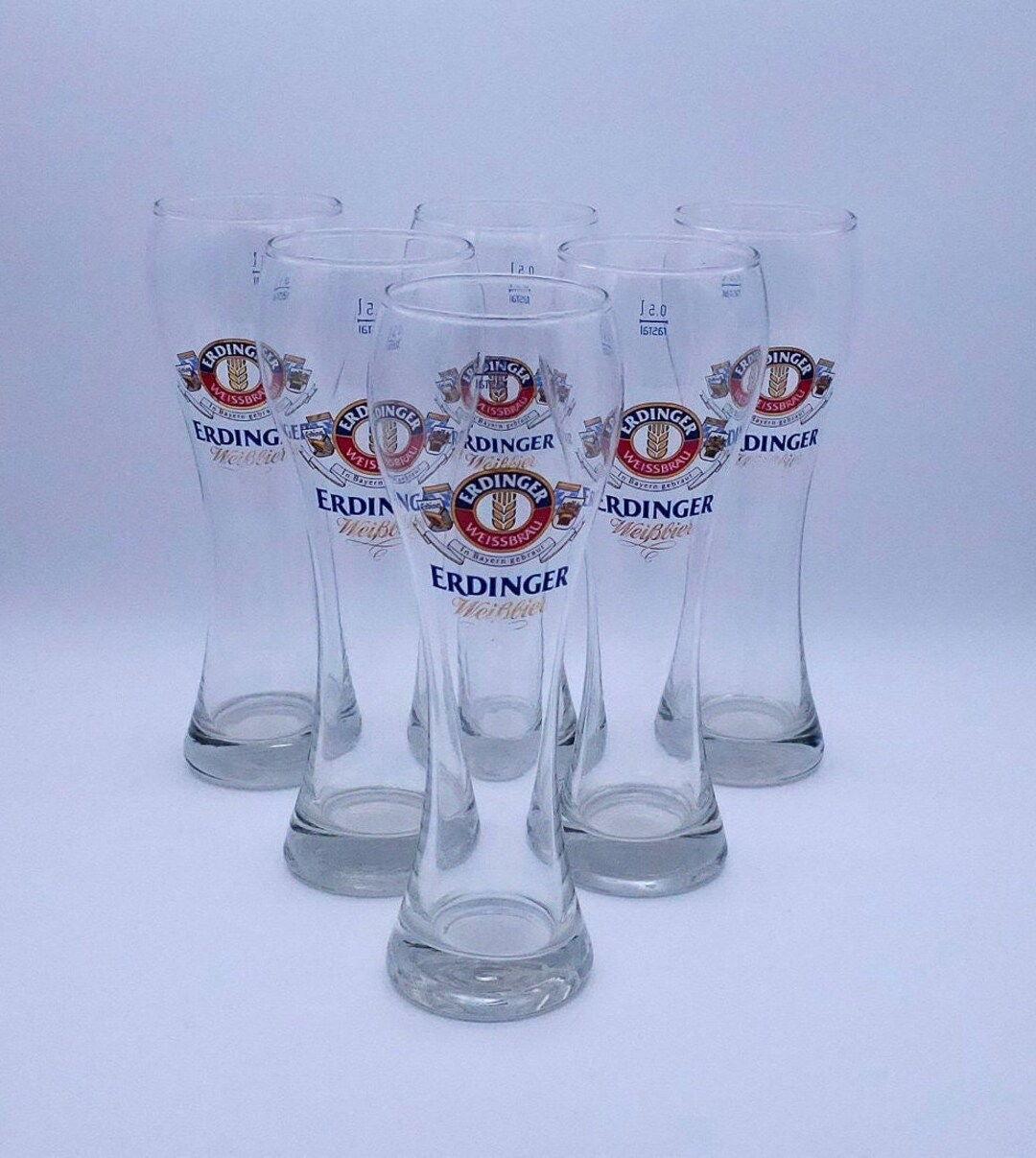 Erdinger Weissbräu Crystal Beer Glasses 0.5L Green Base Set of 6 Rastal ...