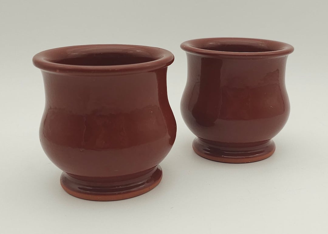 Cermer La Fermiére Vintage French Glazed Terracotta Yogurt Pots Brown ...