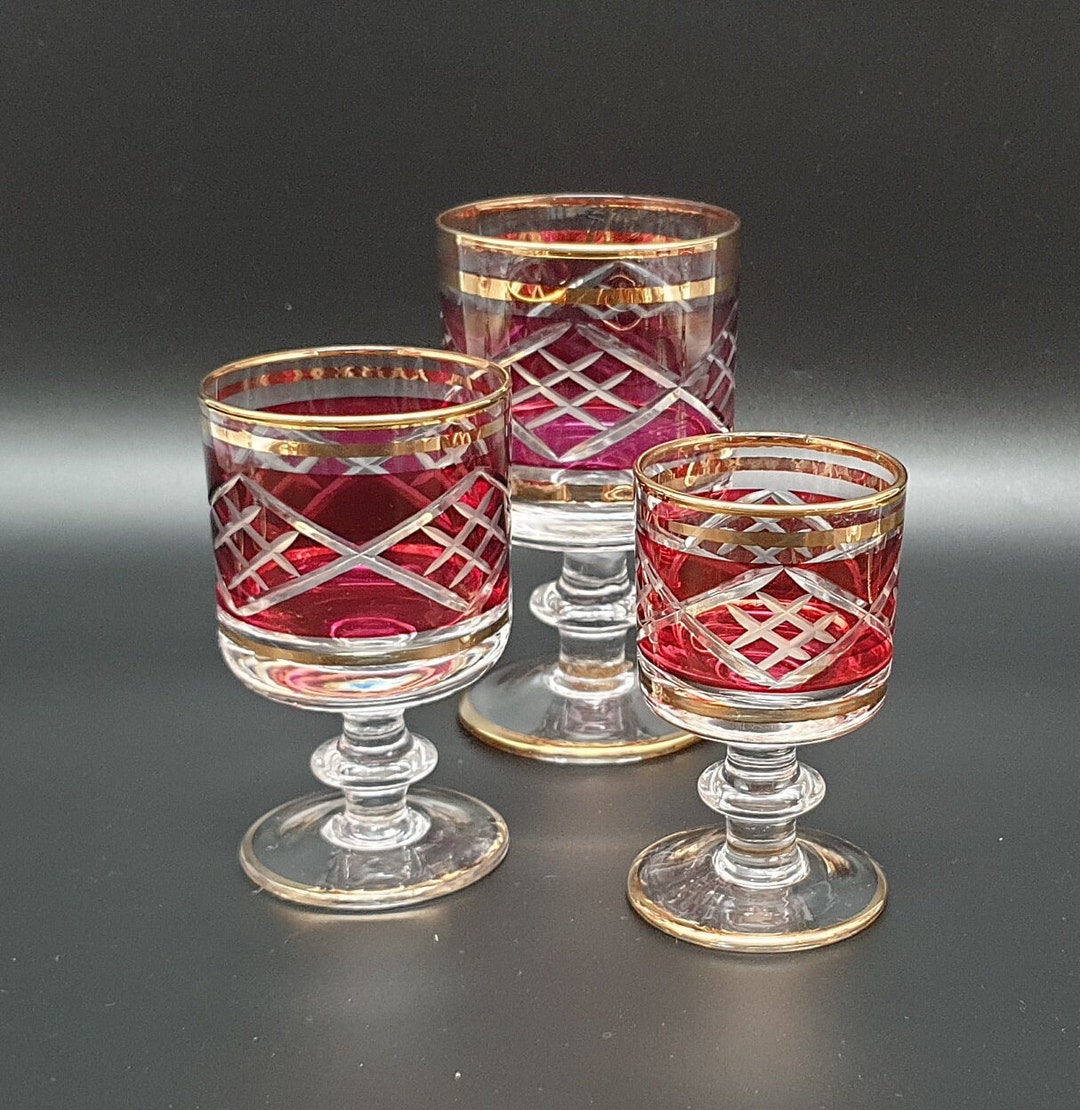 Vintage Red Drinking Glasses Wine Glasses Liquor Glasses Liqueur ...