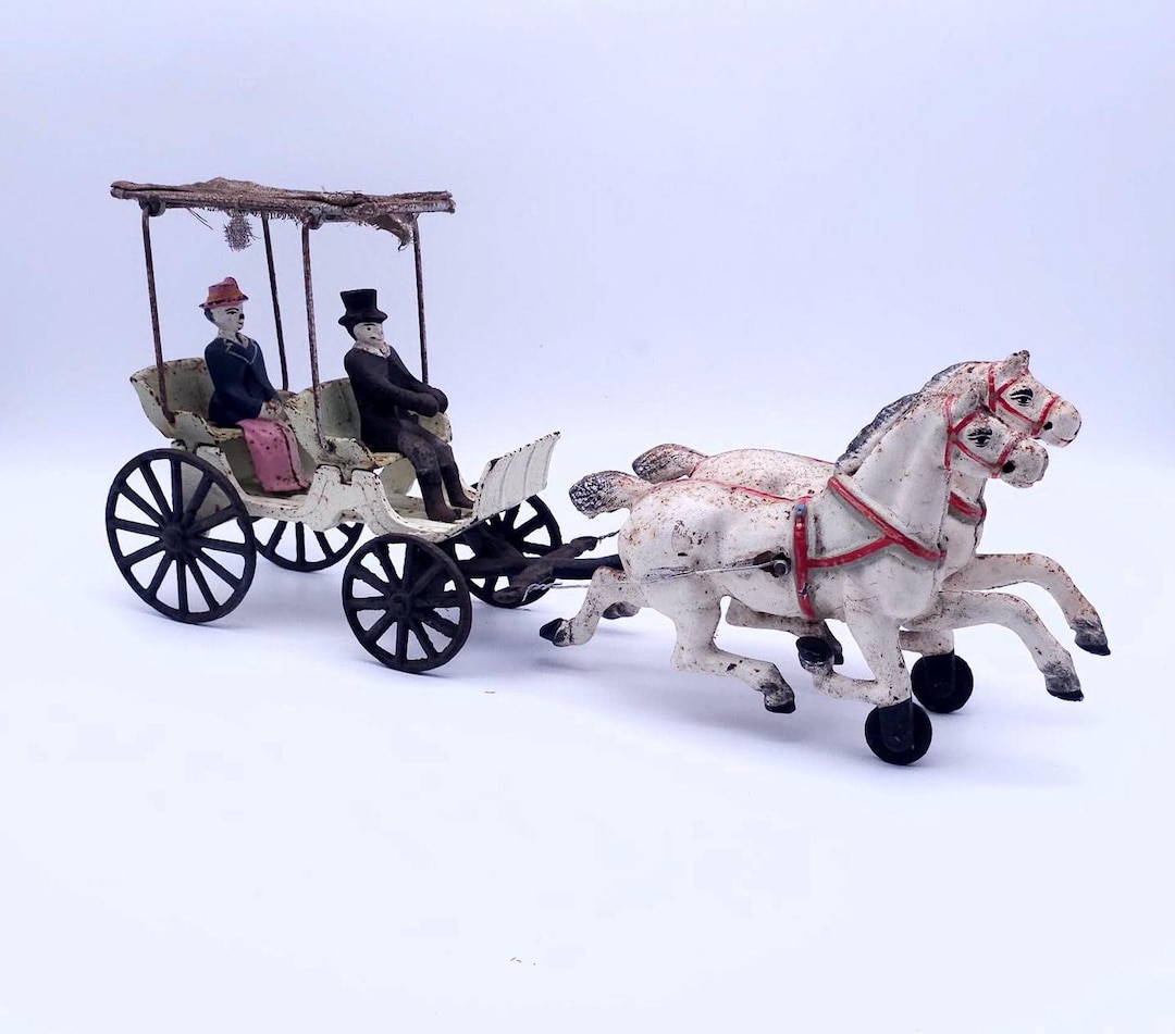 Hubley Mfg. Co. Cast Iron Horses With Carriage - Old Toys - Antique ...