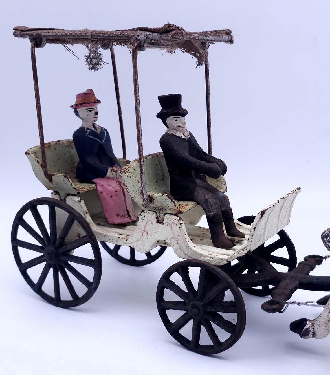 Hubley Mfg. Co. Cast Iron Horses With Carriage - Old Toys - Antique ...