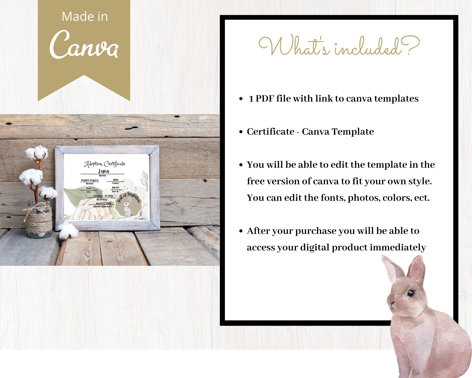 Floral Personalized Custom Rabbit Adoption & Agreement Template Set ...