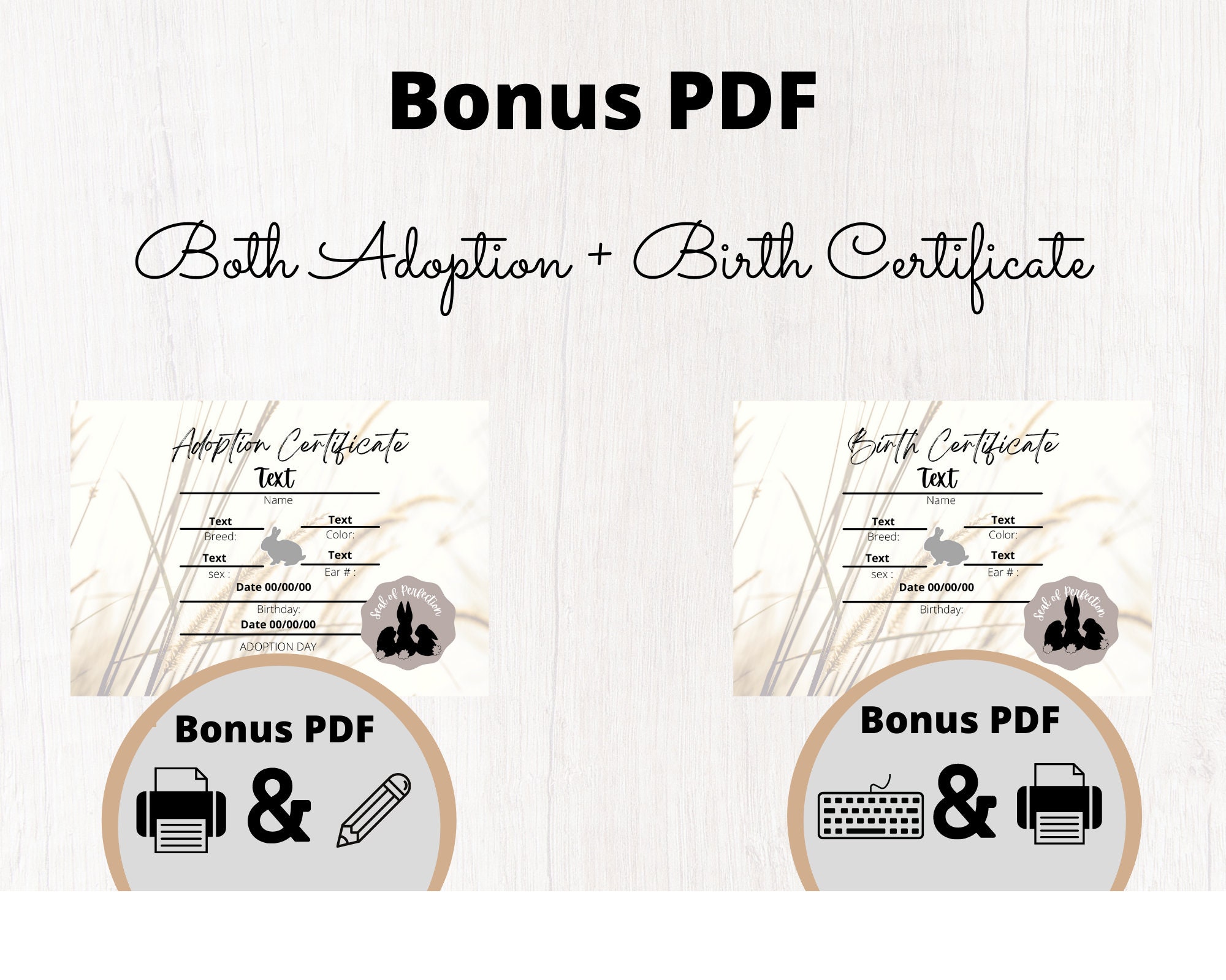 EDITABLE Birth & Adoption Certificate Template, Rabbitry, Rabbit, Bunny ...