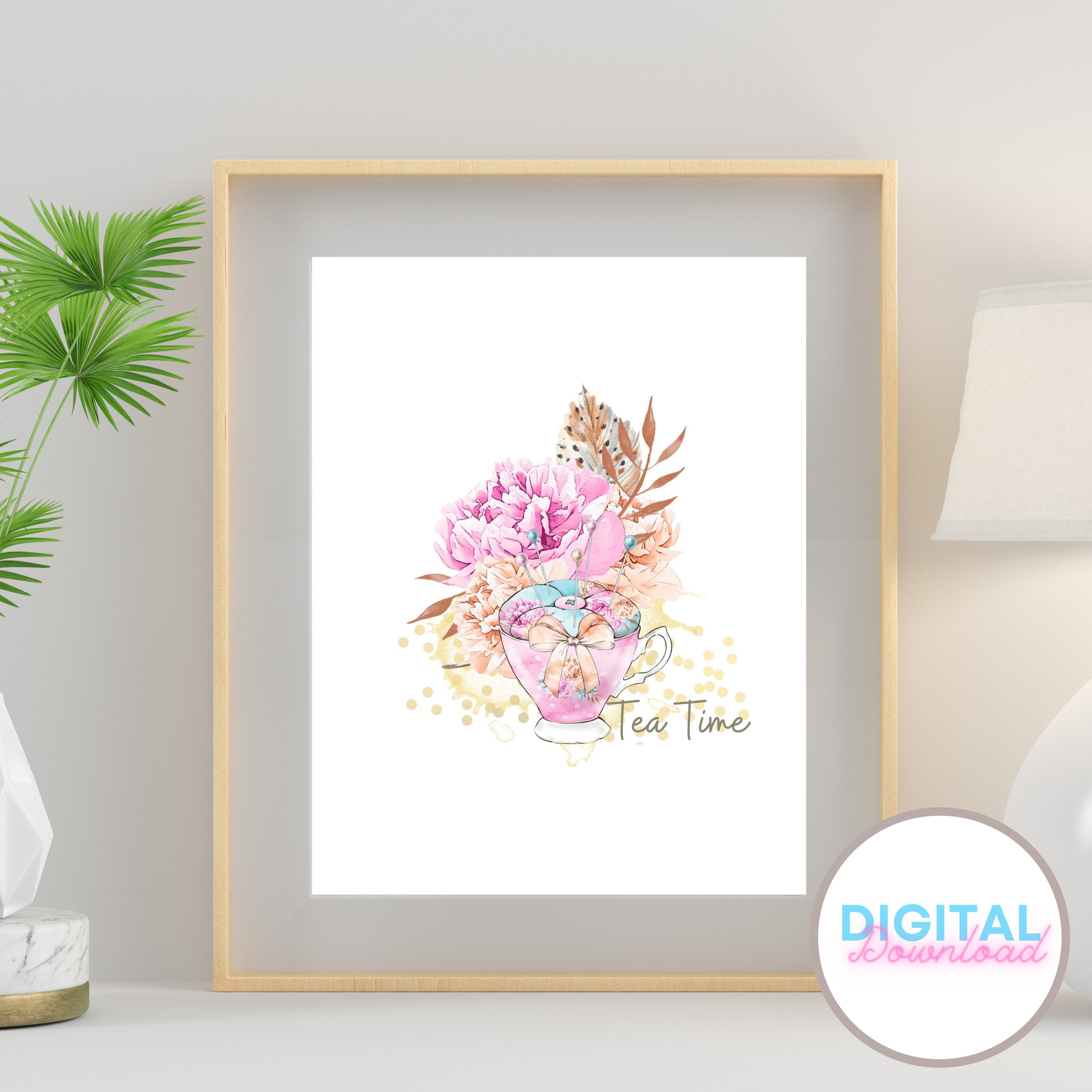 Tea Time Printable Wall Art Digital Download Tea Cup Sewing - Etsy