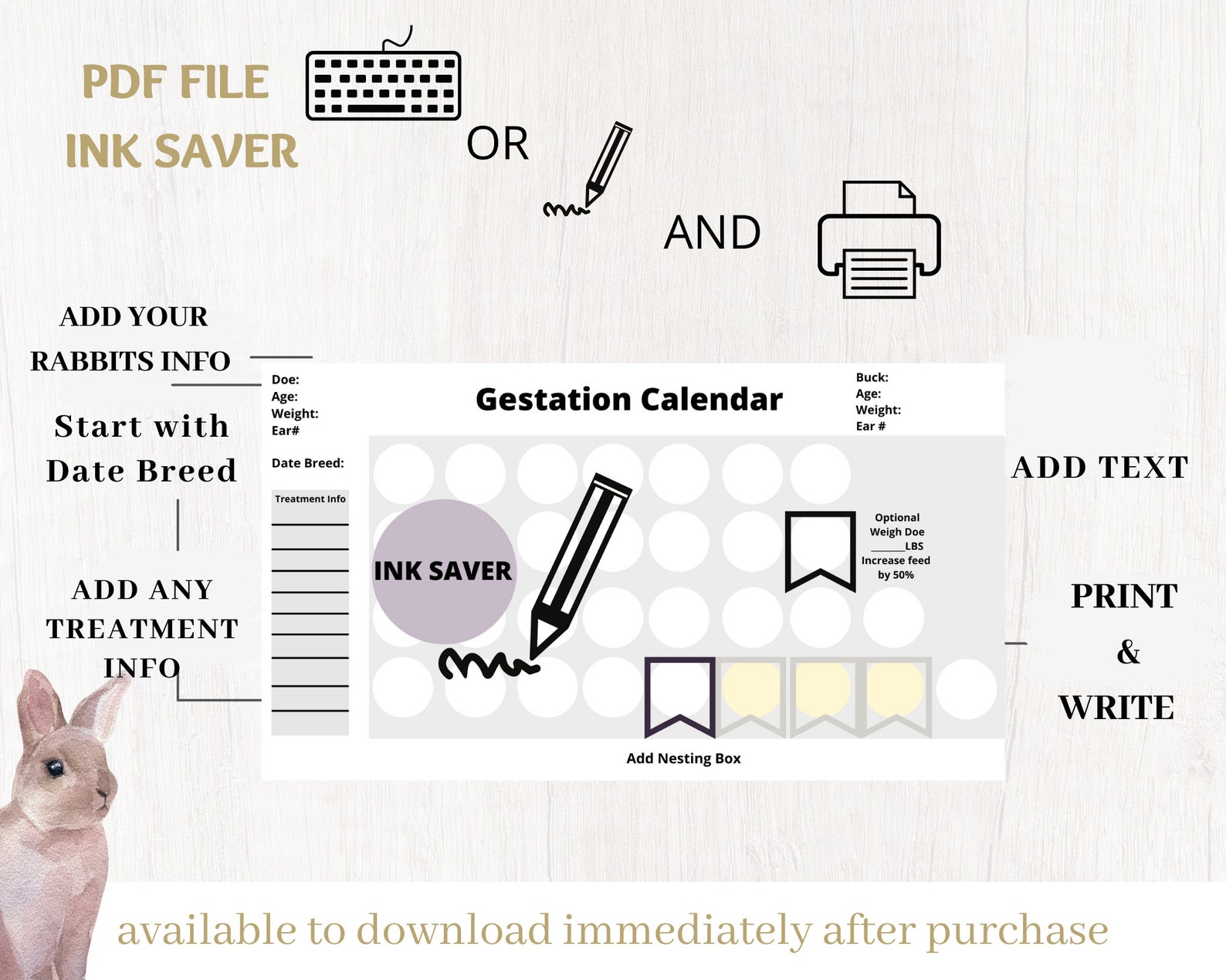 Editable Rabbit Gestation Calendar Template, Printable, Rabbitry ...