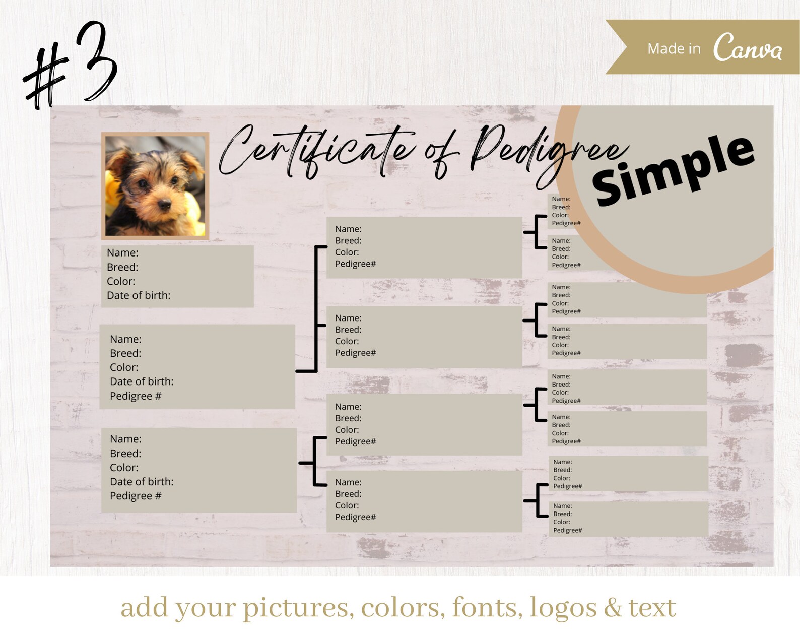 4 Editable, Printable Dog Pedigree Template, Dog Breeder,new Puppy,pet ...