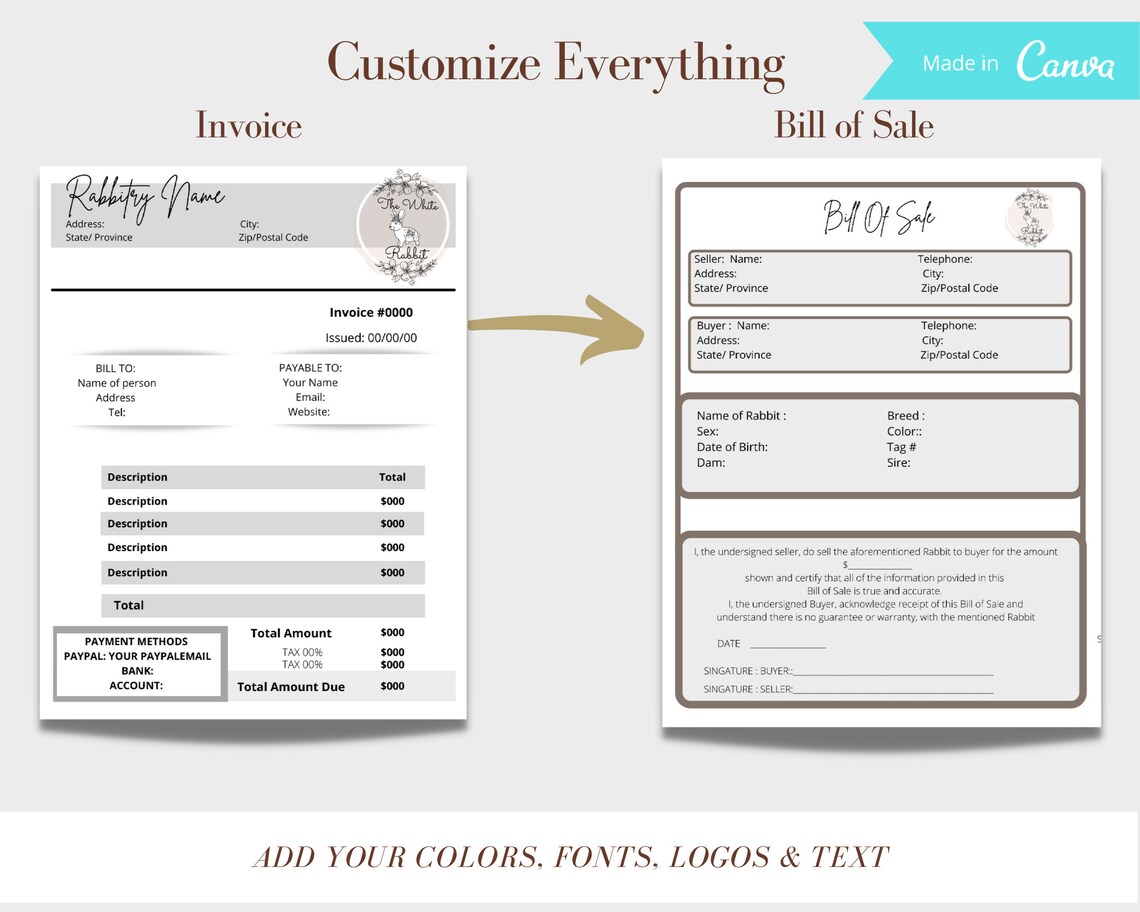 Editable Rabbitry Package Templates the White Rabbit Birth Certificate ...