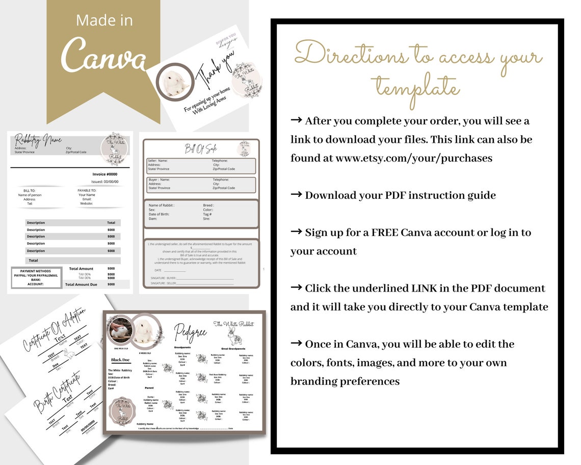 Editable Rabbitry Package Templates the White Rabbit Birth Certificate ...