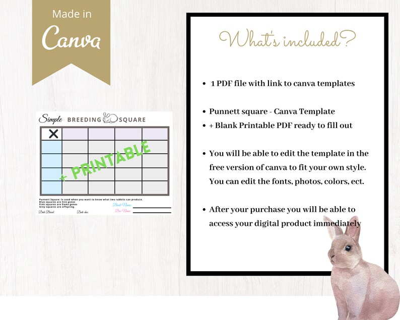 EDITABLE, Punnett Breeding Square, Template, Breeder Tools, Template ...