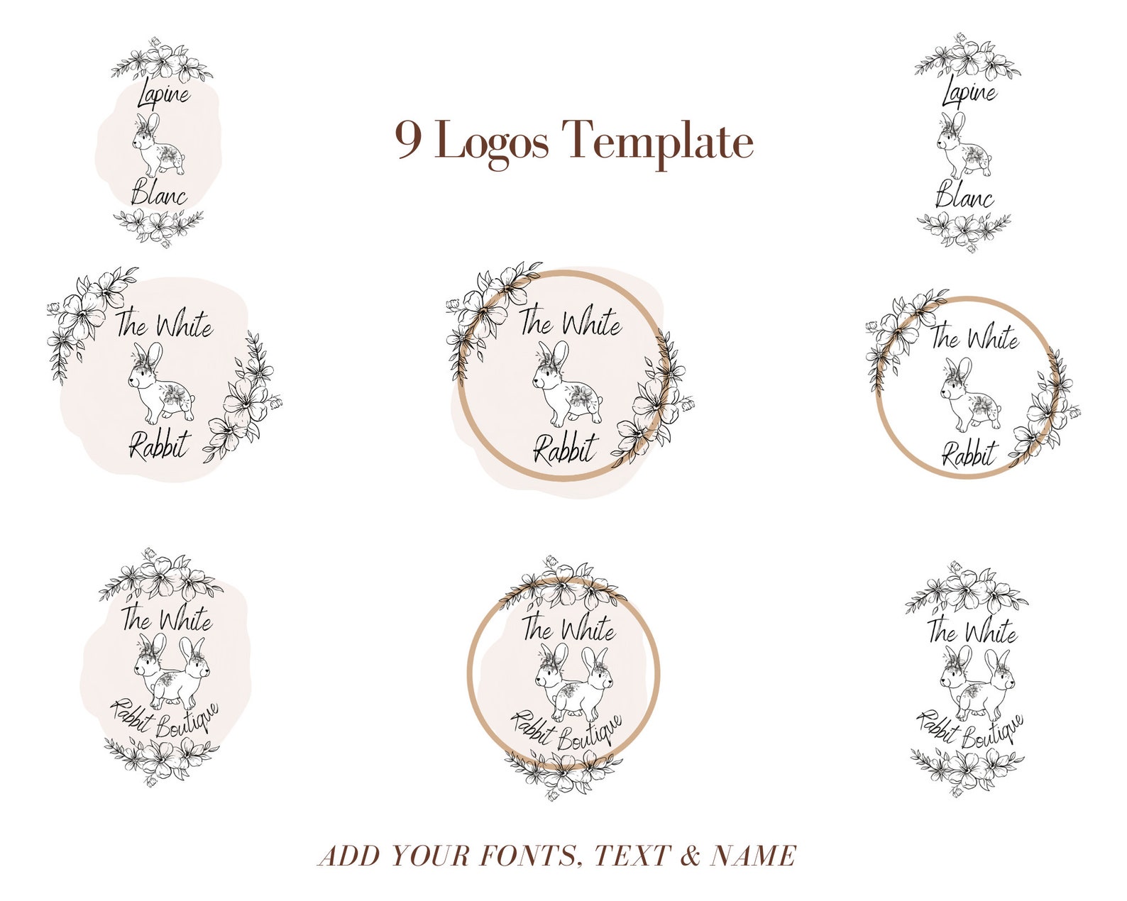 Editable Bunny Logo 9 Templates, Instant Download, Rabbit Logo ...