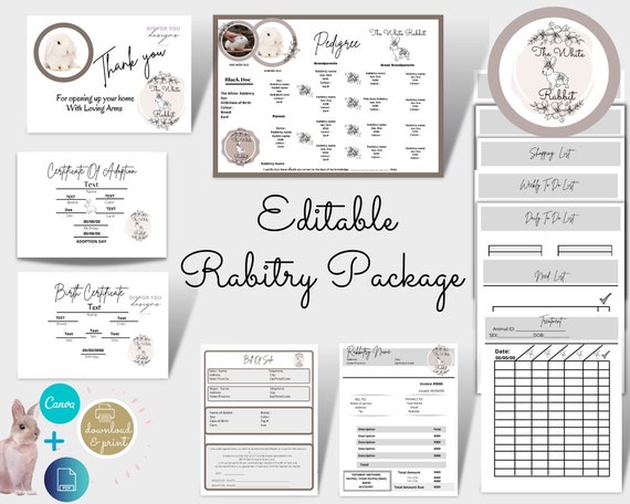 Editable Rabbitry Package Templates the White Rabbit Birth - Etsy