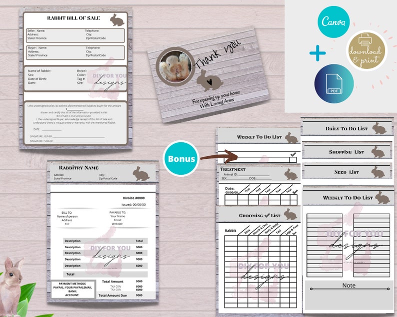 Editable Rabbitry Billing Package Templates, Breeders Package, Rabbitry ...