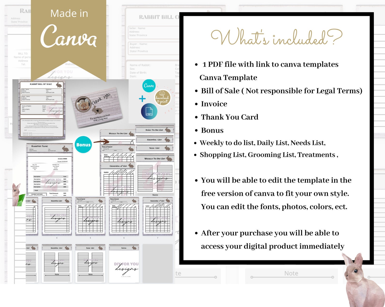 Editable Rabbitry Billing Package Templates, Breeders Package, Rabbitry ...