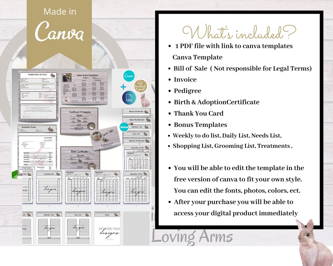 Editable Rabbitry Package Templates, Invoice, Bill of Sales, Pedigree ...