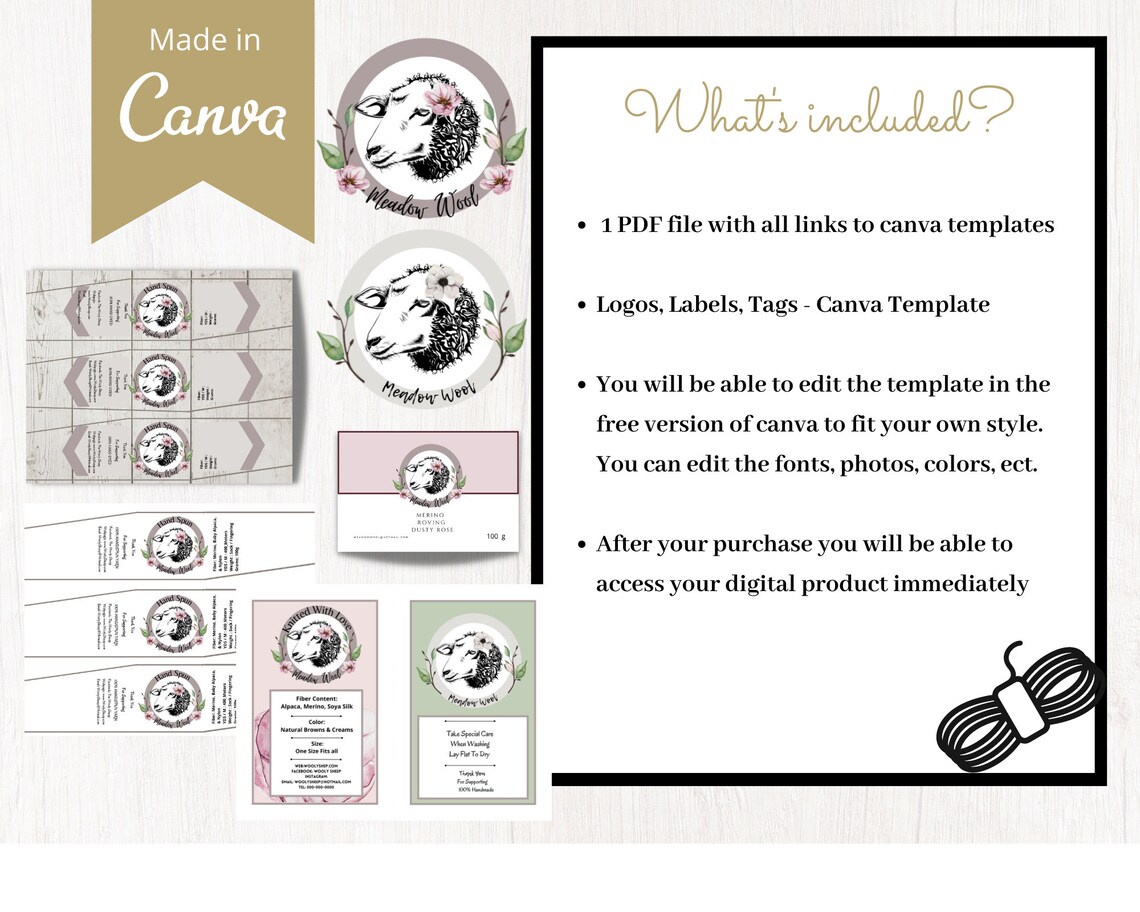 Editable Template Wool Package Logo, Yarn Label, Sheep, Wool Roving ...
