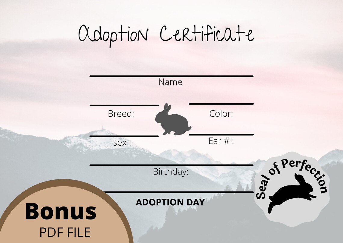 Editable Adoption Certificate, Rabbit Adoption Certificate, Pet ...