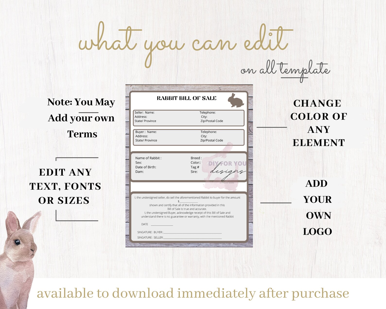 Editable Rabbitry Package Templates, Invoice, Bill of Sales, Pedigree ...