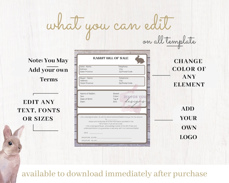 Editable Rabbitry Package Templates, Invoice, Bill of Sales, Pedigree ...