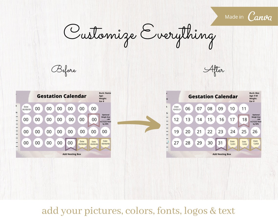 Editable Rabbit Gestation Calendar Template, Printable, Rabbitry ...