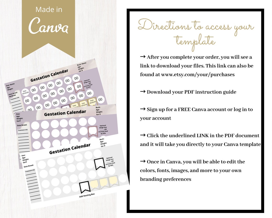 Editable Rabbit Gestation Calendar Template, Printable, Rabbitry ...