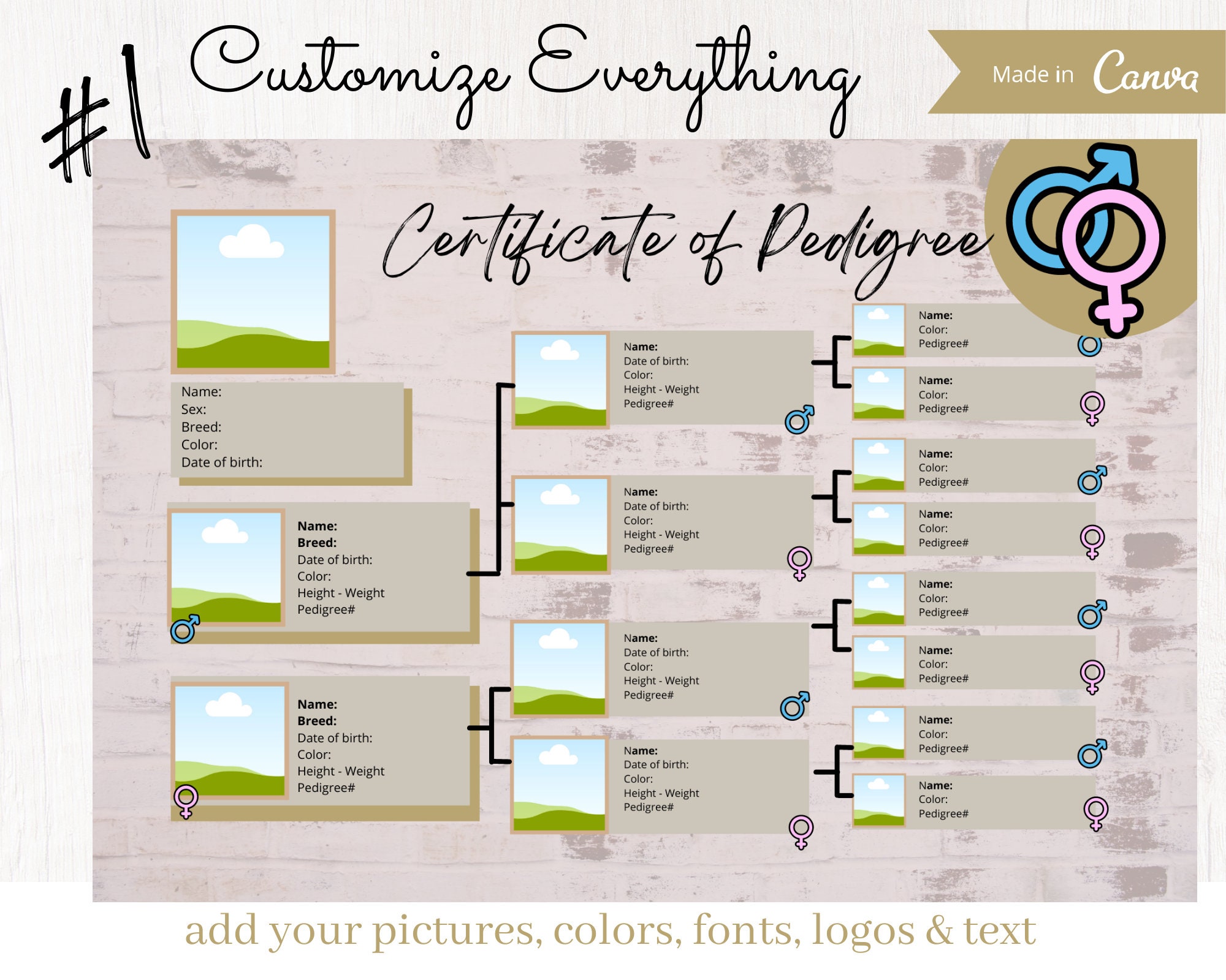 4 Editable, Printable Dog Pedigree Template, Dog Breeder,new Puppy,pet ...