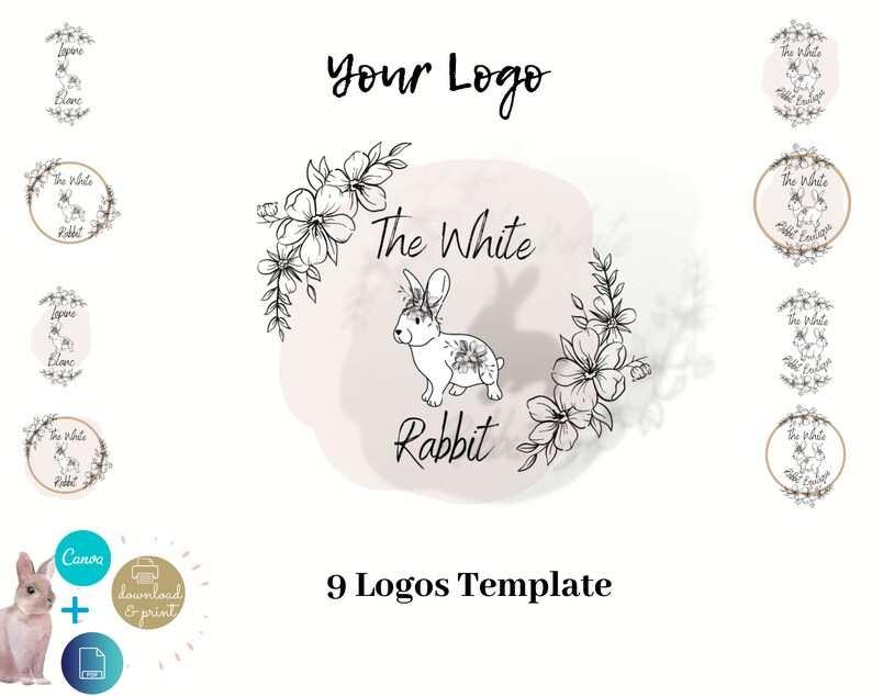 Editable Bunny Logo 9 Templates, Instant Download, Rabbit Logo ...