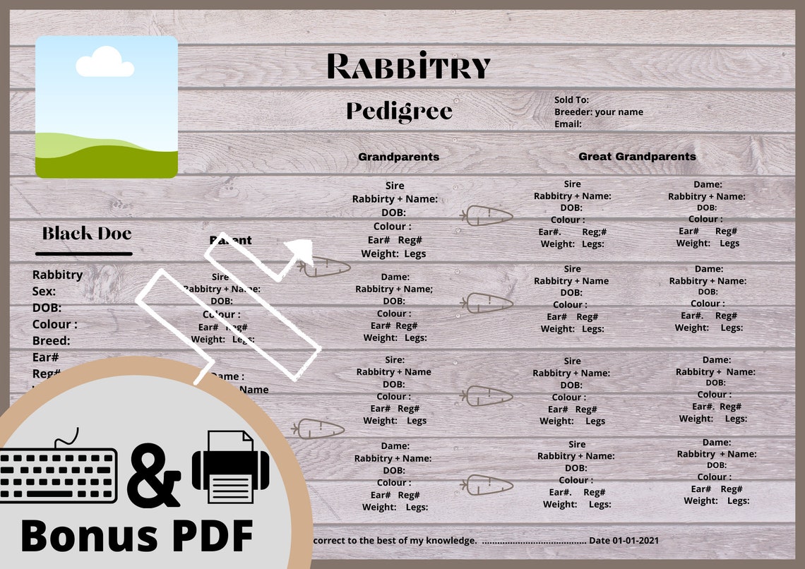 Grey Barn, Editable, Rabbit Pedigree Template, Rabbit Pedigree ...