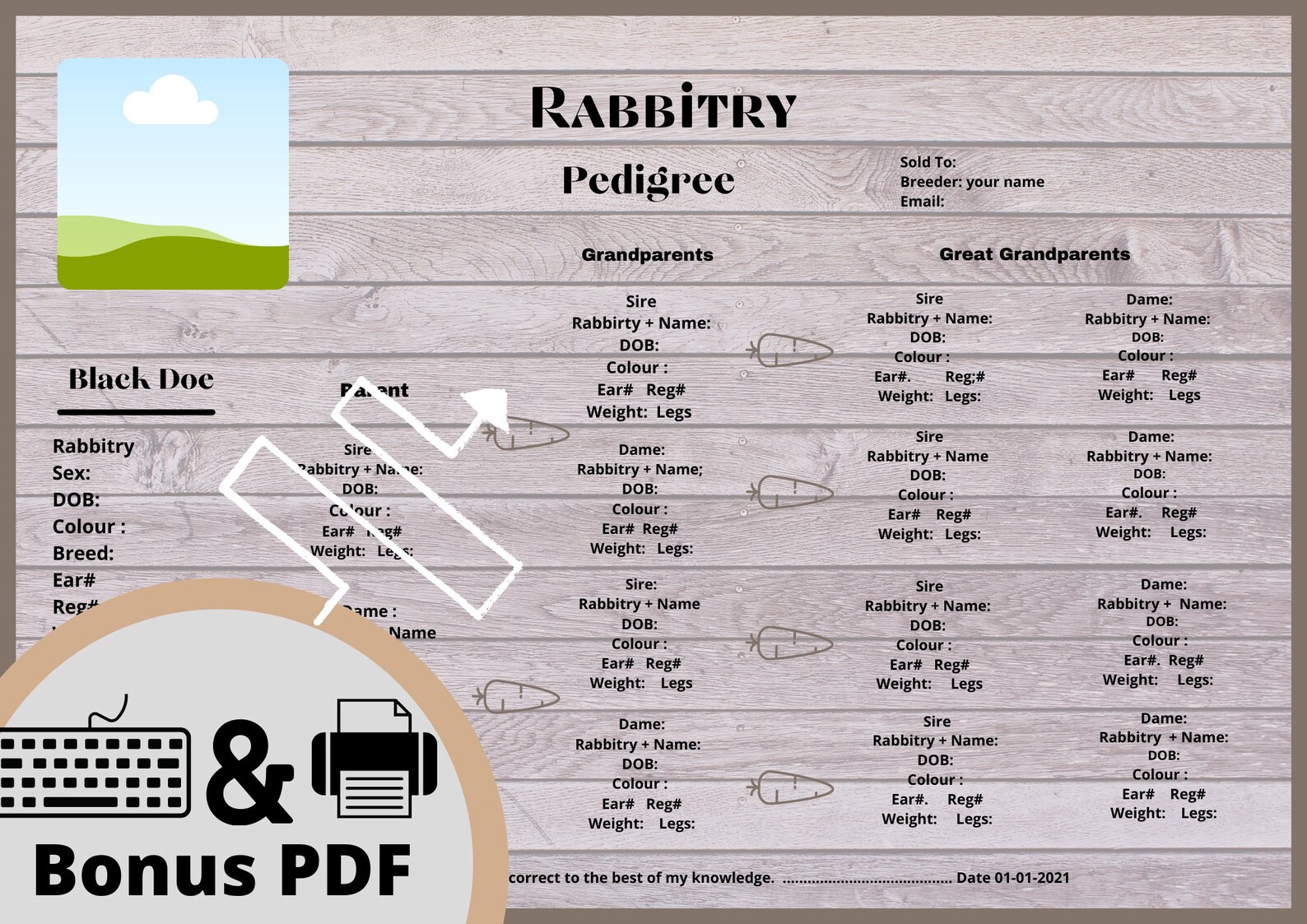 Grey Barn, Editable, Rabbit Pedigree Template, Rabbit Pedigree ...