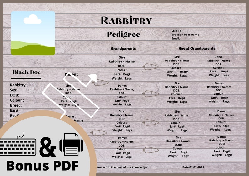 Grey Barn, Editable, Rabbit Pedigree Template, Rabbit Pedigree ...