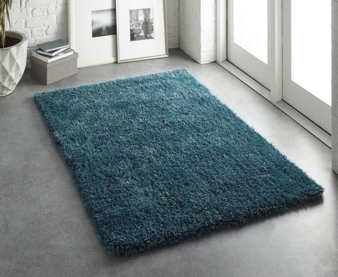 Chicago Dark Teal Shaggy Rug - Etsy