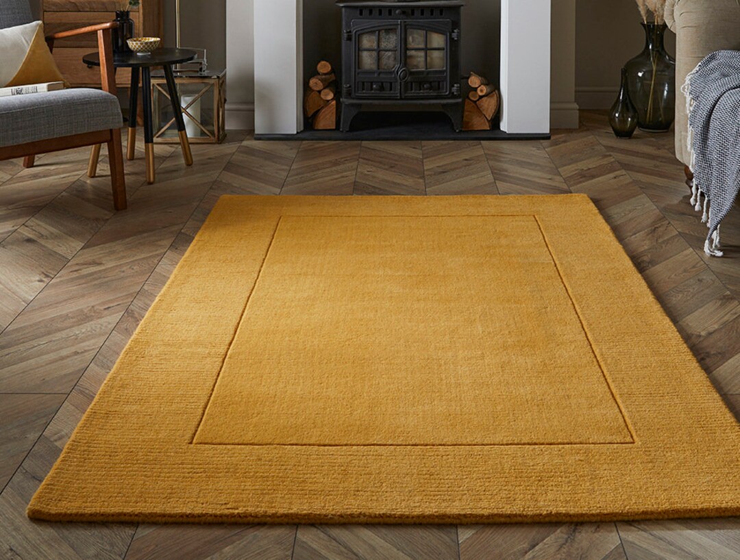 Ochre Hand Carved Wool Rug - Etsy UK