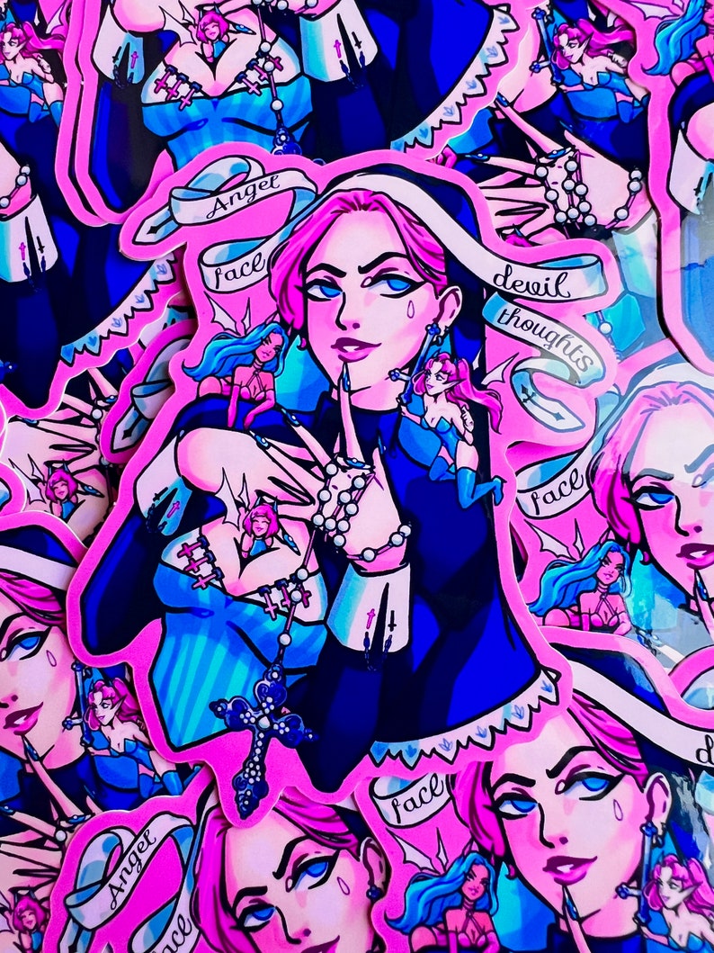 Devil Thoughts Nun Pin up Sticker - Etsy