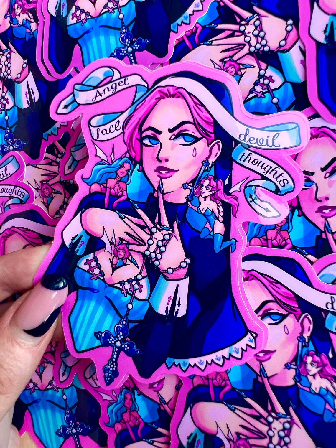 Devil Thoughts Nun Pin up Sticker - Etsy