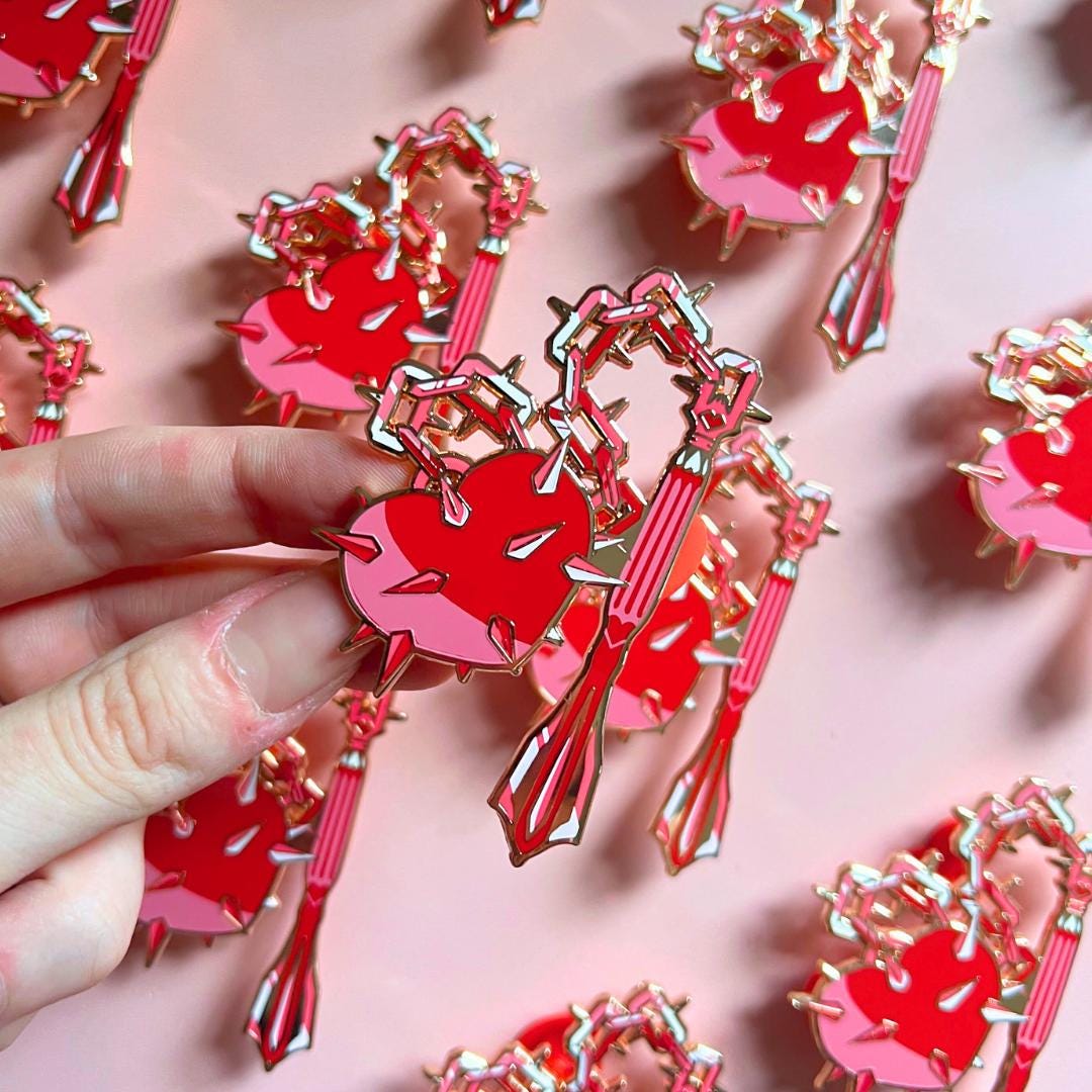 Heart Mace Heart Eater Enamel Pin - Etsy