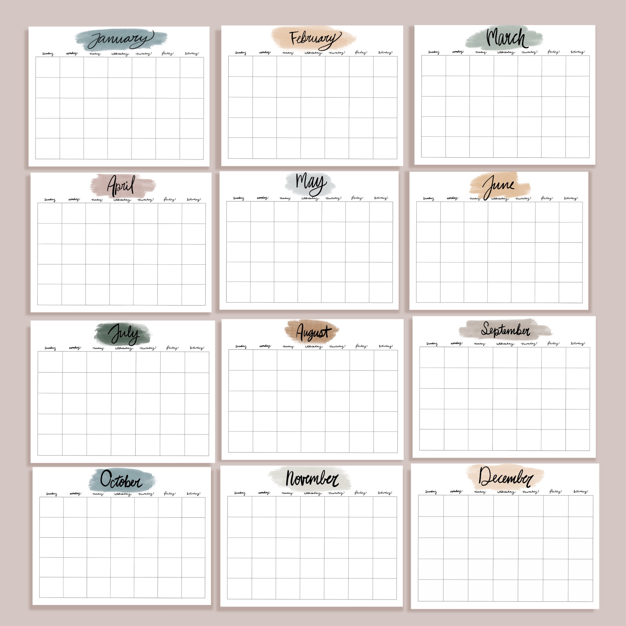 Simple Calendar Printable, Blank Monthly Calendar, 11 X 8.5in ...