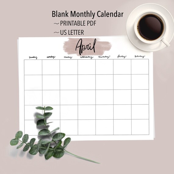 Simple Calendar Printable Blank Monthly Calendar 11 x 8.5in | Etsy
