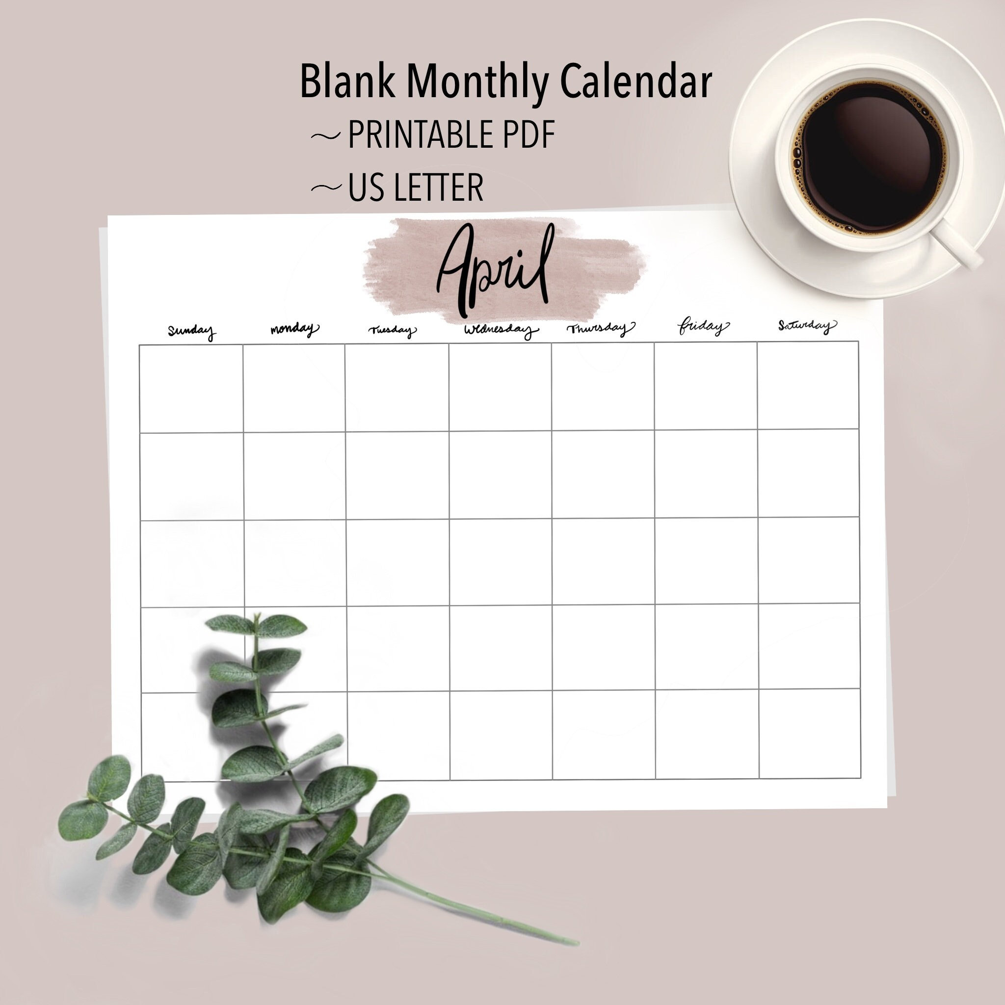 Simple Calendar Printable, Blank Monthly Calendar, 11 X 8.5in ...