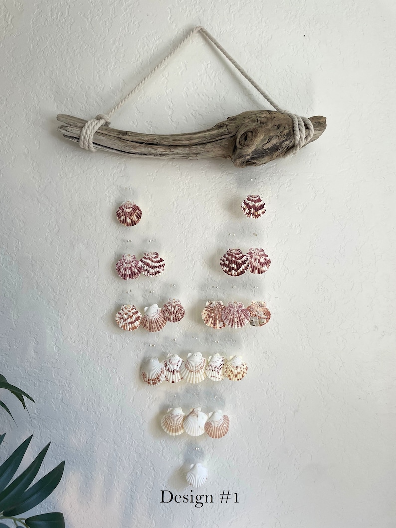 Seashell Driftwood Hanger Coastal Sea Shell Wall Hanging Seashell Craft ...