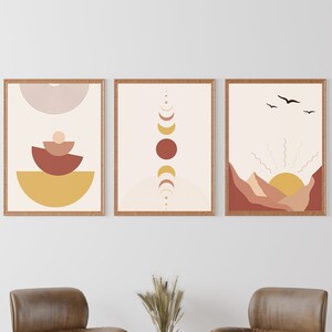Moon Mid Century Modern Art Print Set of 3, Boho Moon Print Wall Decor ...