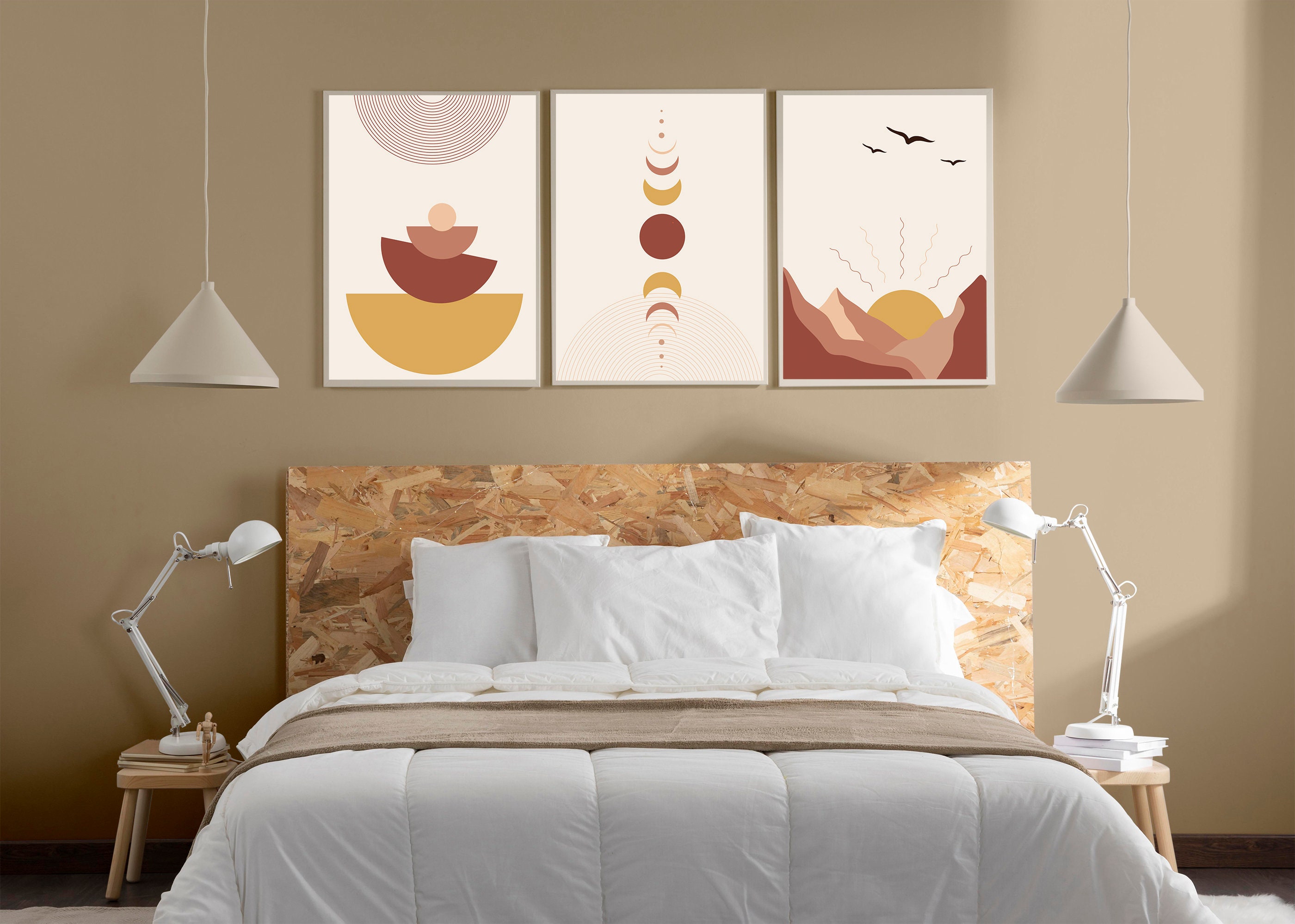 Moon Mid Century Modern Art Print Set of 3, Boho Moon Print Wall Decor ...