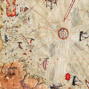 Piri Reis Map Digital Print, Old World Map 1st Map to Show Americas and ...