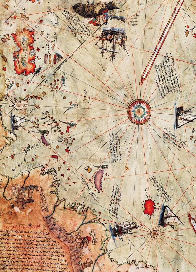 Piri Reis Map Digital Print, Old World Map 1st Map to Show Americas and ...