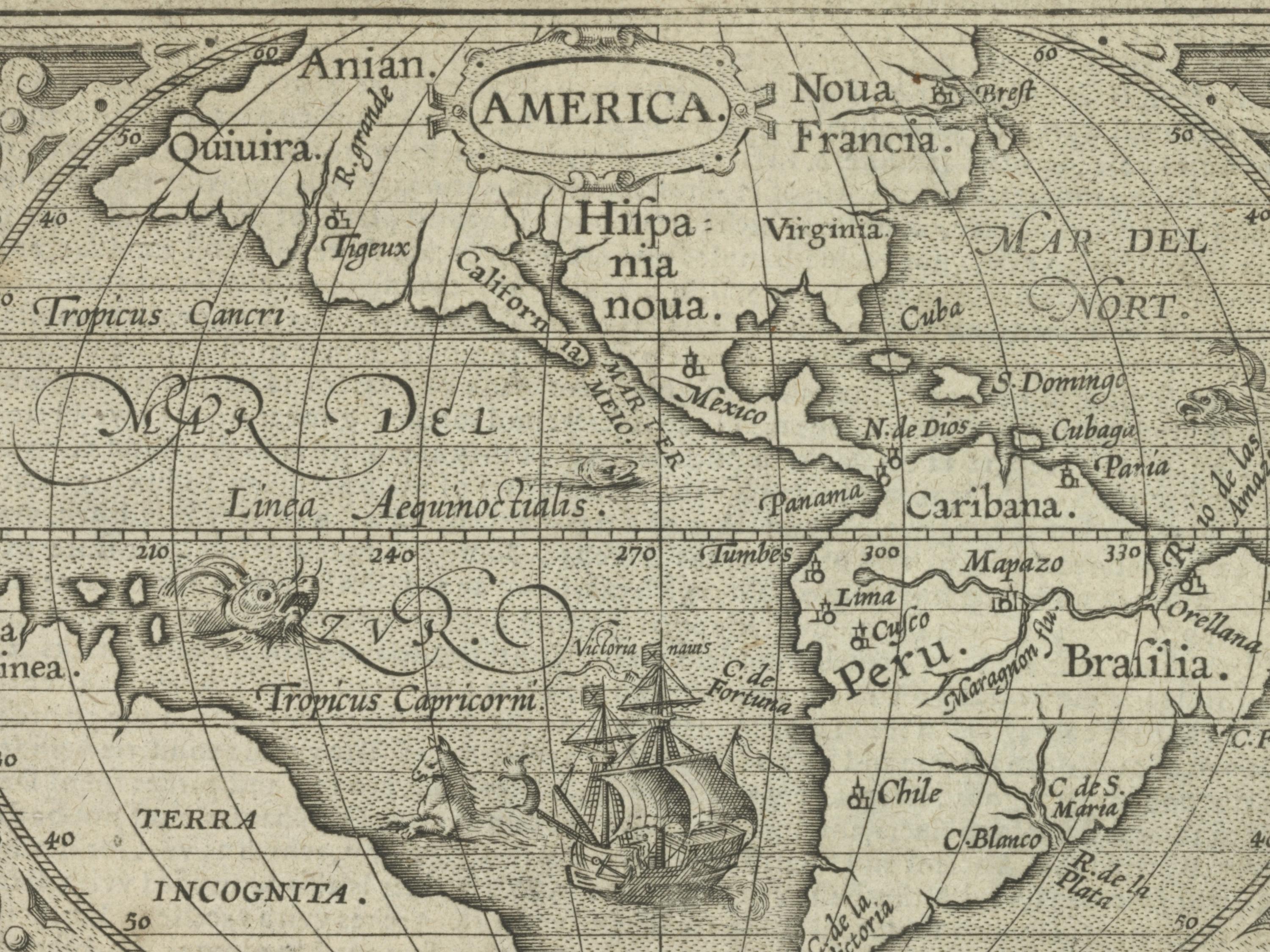 Vintage Ortelius Map of America - 16th Century New World Atlas Print ...
