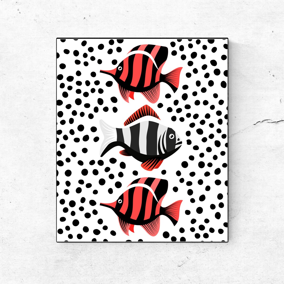 Modern Fish Art Prints, Modern Fish Print Kitchen Wall Art - Three ...