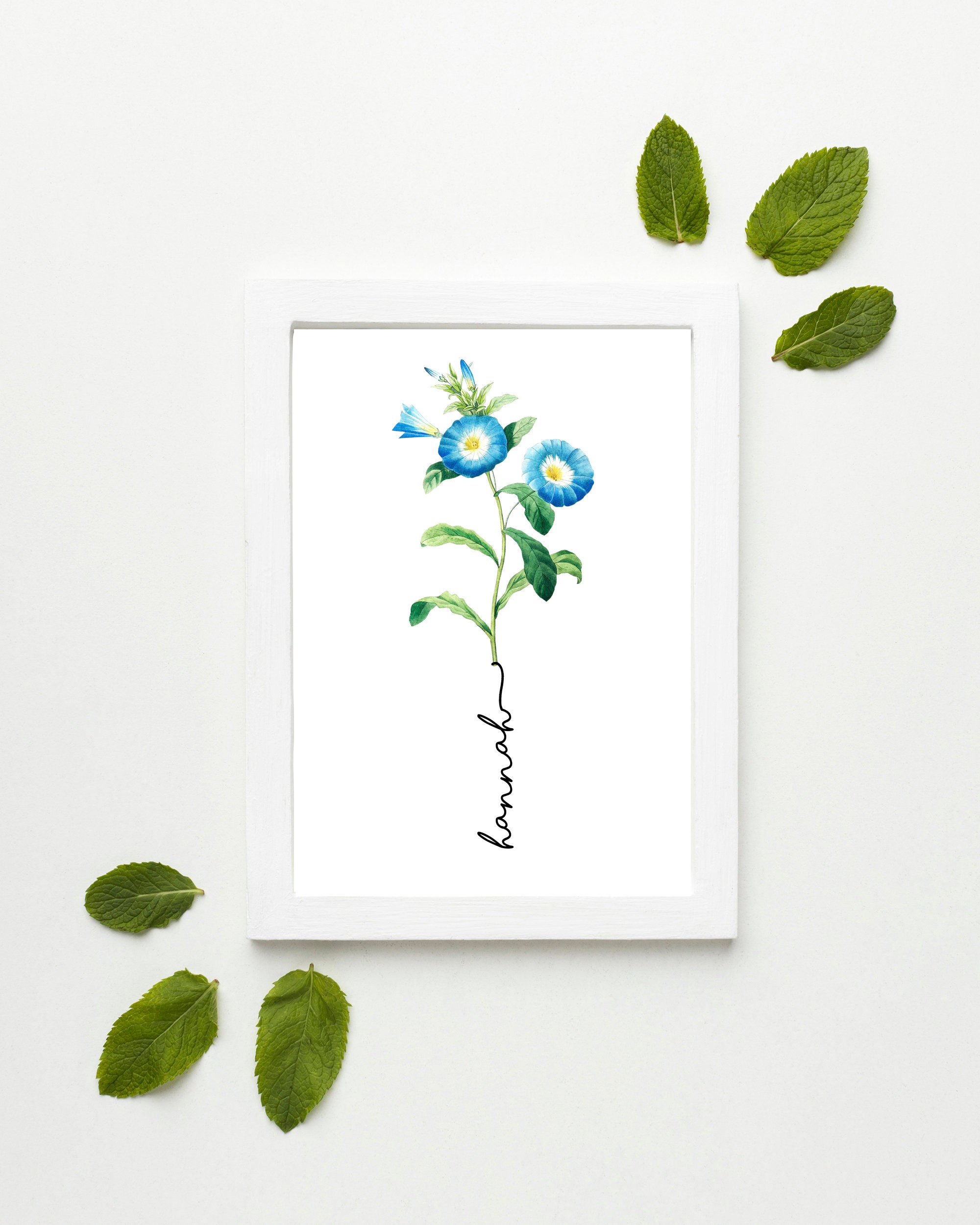 Custom Name and Birth Flower Print, Personalized Single Name Birthday ...