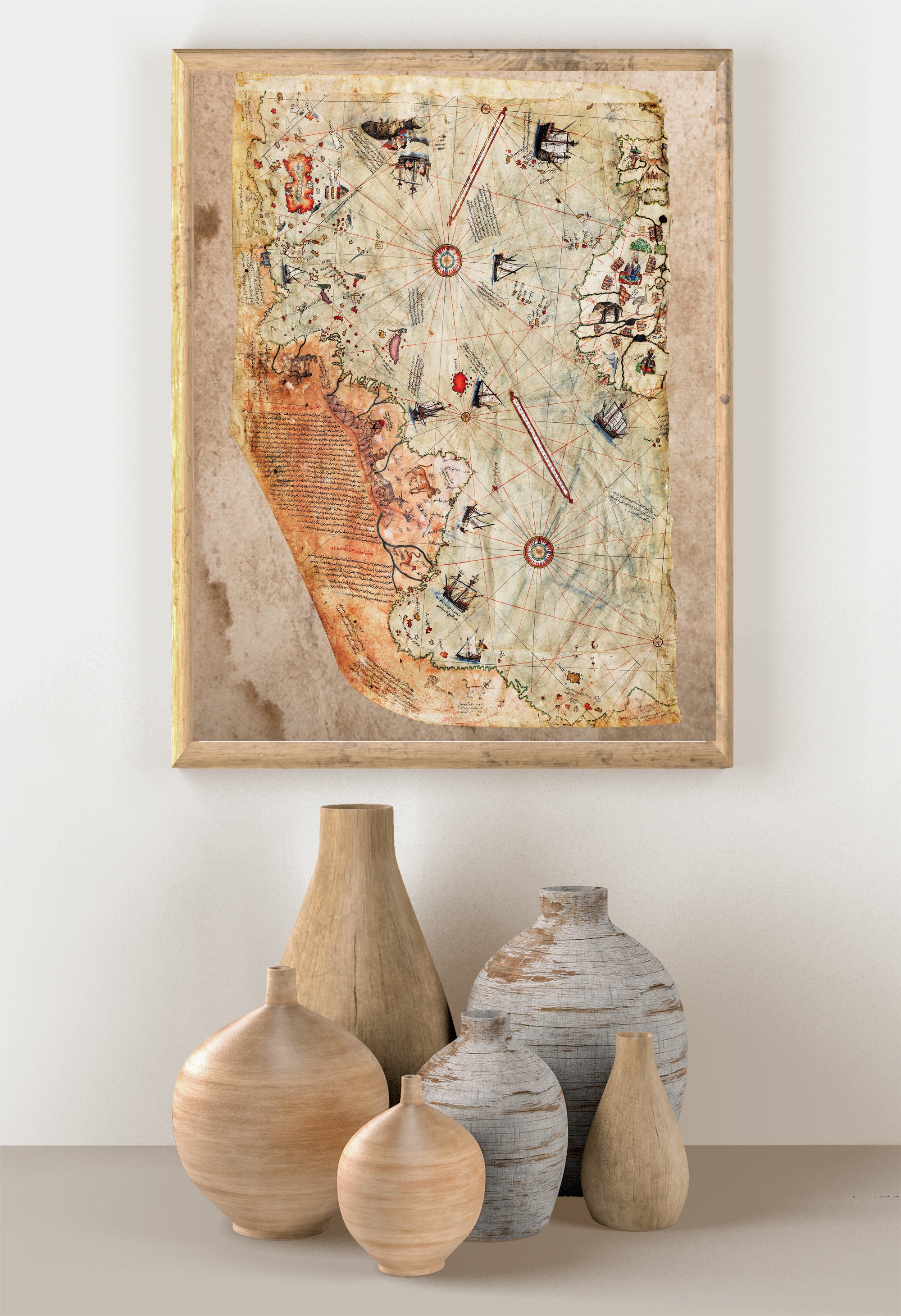 Piri Reis Map Digital Print, Old World Map 1st Map to Show Americas and ...