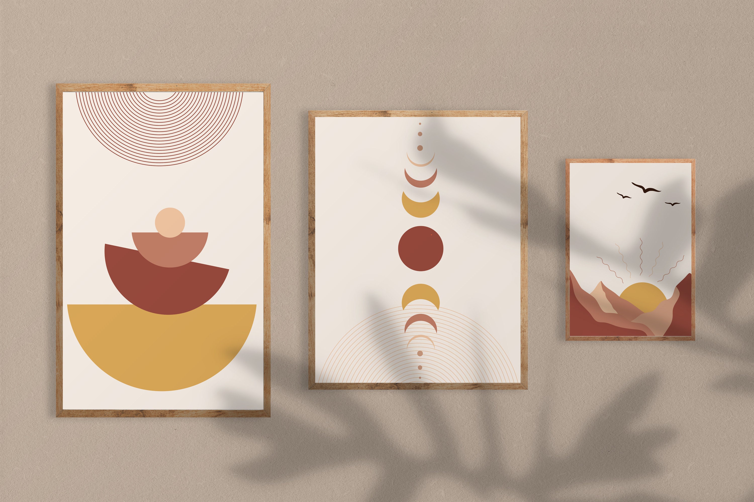 Moon Mid Century Modern Art Print Set of 3, Boho Moon Print Wall Decor ...