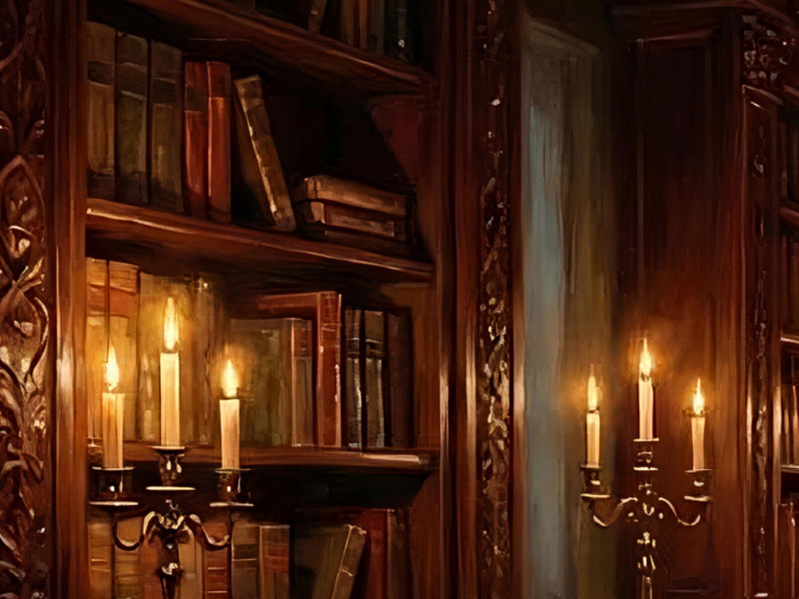 Dark Academia Library Zoom Background, Vintage Bookshelf Virtual ...